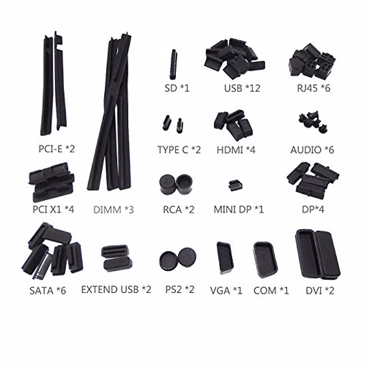 Anti Dust Plug,HFEIX Silicone Cap Computer Port Cover PC Interface Stopper Socket Protecor Kit Black (Black 61)