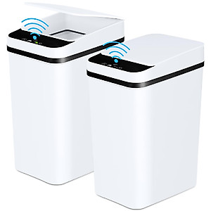 Anborry Bathroom Trash Cans with Lid 2 Pack 2.2 Gallon Touchless Automatic Motion Sensor Small Slim Garbage Can, Smart Electric Narrow Garbage Bin for Bedroom Office Kitchen (White)