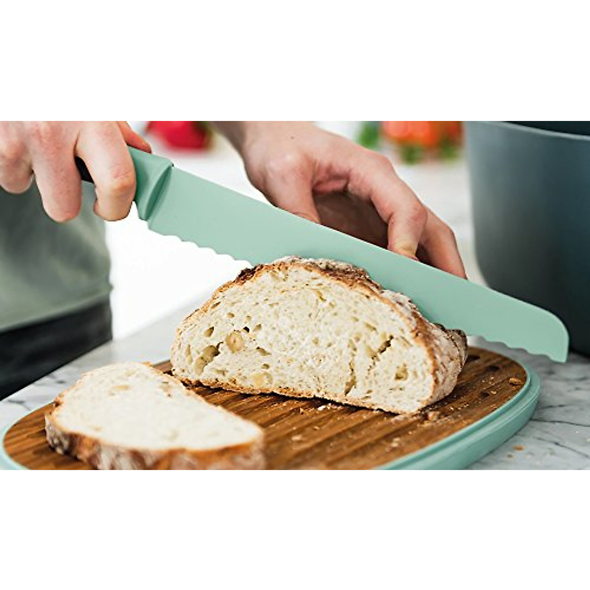Berghoff Leo Ceramic Coated Non-Stick Bread Knife with Soft Touch Handle, 23cm, Stainless Steel, Green