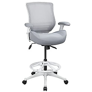 BOLISS Mid-Back Mesh Ergonomic Drafting Chair Tall Office Chair Task Chair with Adjustable Foot Ring and Height Adjustable Armrest (Grey)