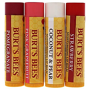 Burt’s Bees Holiday Gift, 4 Lip Balm Stocking Stuffer Products, Beeswax Fruit Set - Pomegranate, Sweet Mandarin, Coconut and Pear & Watermelon (Old Version)