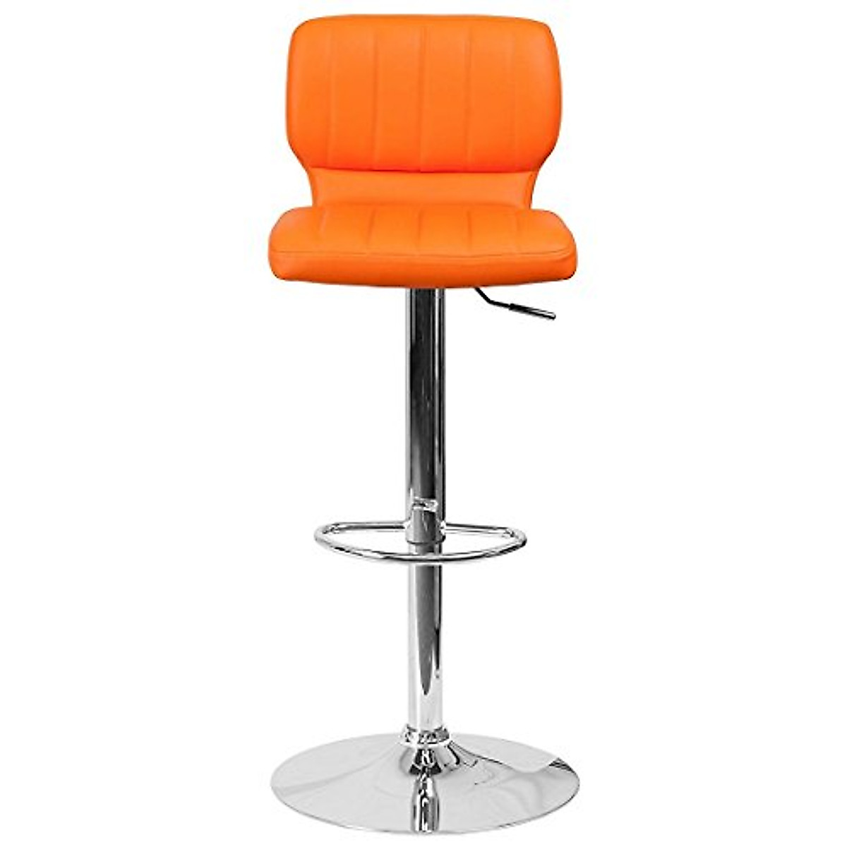 KLS Modern Barstools Adjustable Hydraulic 360 Degree Swivel Stable Steel Frame Padded Vinyl Cushion Low Back Seat Design Dining Chair Pub Stool - Set of 2 Orange # 1969