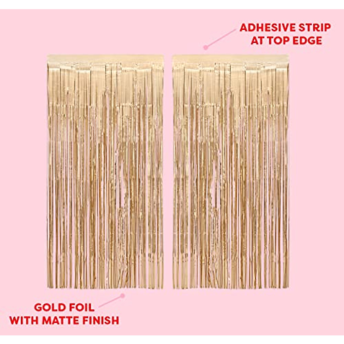 xo, Fetti Party Decorations Matte Gold Fringe Foil Curtain - Set of 2 | Bachelorette, Bridal Shower Backdrop, Wedding, Birthday Photo Booth