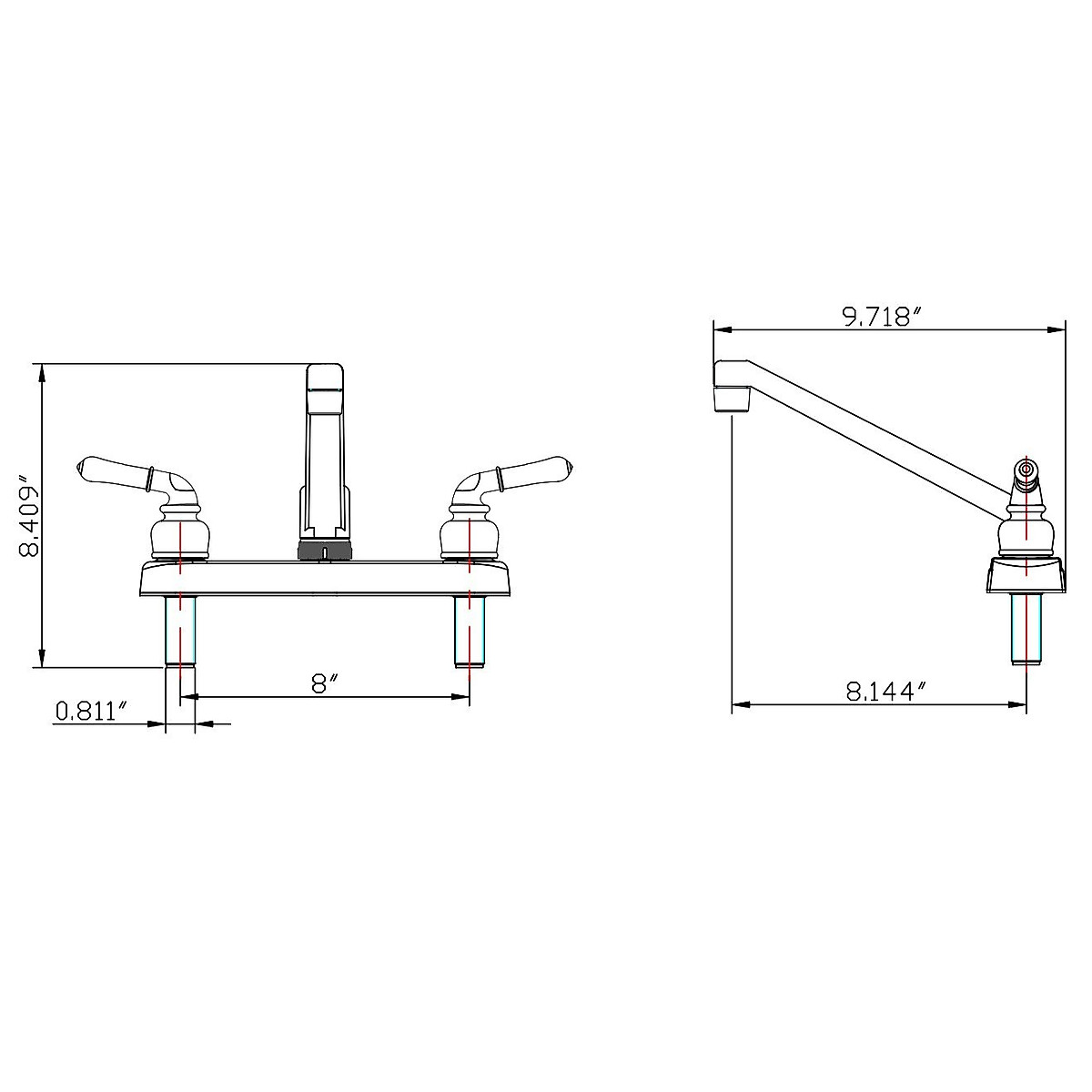 Pacific Bay PB-K14CP Kitchen Sink Faucet with Classic Levers - Metallic Plating Over ABS Plastic (Polished Chrome)
