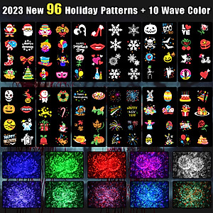 Christmas Projector Lights Outdoor, Brightness Increase HD 2-in-1 Ocean Wave Snowflake LED Holiday Projector Lights Indoor 12 Slides * 8 Patterns, Waterproof for Party Garden Landscape