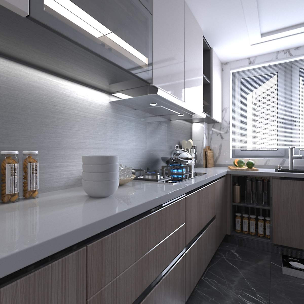 BAYYA Extra Wide Silver Stainless Steel Textured Countertop Contact Paper Vinyl Self-Adhesive Wallpaper Shiny Thicker 157x31.5inch Waterproof,Oil-Proof,Heat-Resistant Metal Look Stickers for Kitchen