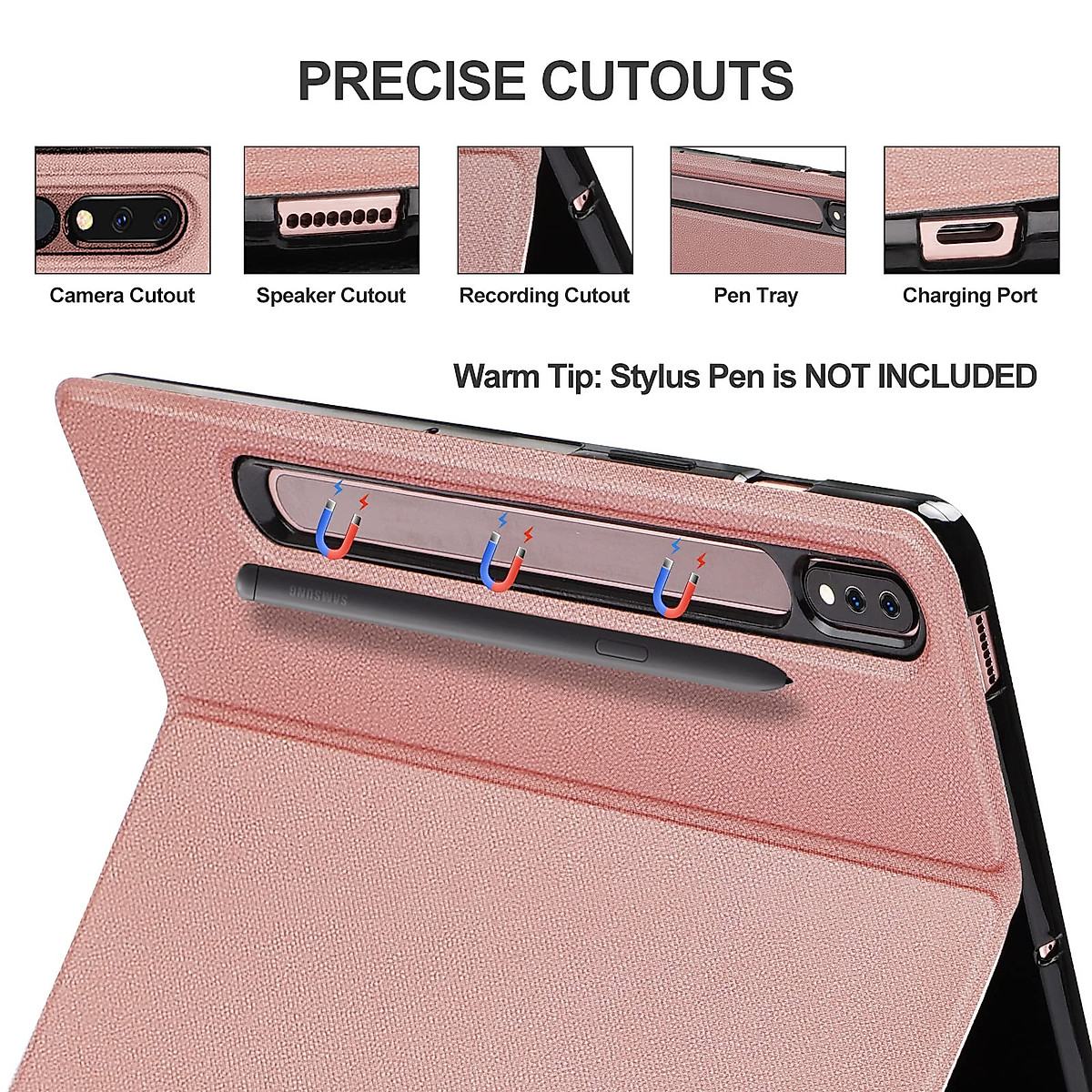 JADEMALL Keyboard Case for Galaxy Tab S7 FE 5G / S8 Plus / S7Plus – Detachable Bluetooth Backlight Magnetic Keyboard - 12.4 Inch Slim Folio Smart Cover with S Pen Holder, Auto Sleep/Wake - Rose Gold