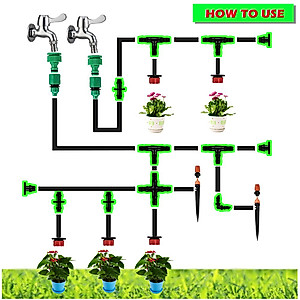 Irrigation Fittings Kit, Hoomtry Drip Irrigation Barbed Connectors for 1/4-Inch Tubing Flower Pot Vegetable Garden Lawn（Straight Barbs, Tees, Elbows, End Plug, 4-Way Coupling）