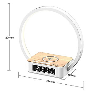 blonbar Bedside Lamp Qi Wireless Charger LED Desk Lamp with Alarm Clock, Touch Control 3 Light Hues, 10W Max Wireless Charging Table Lamp，Eye-Caring Reading Light for Kids, Adults, Home.
