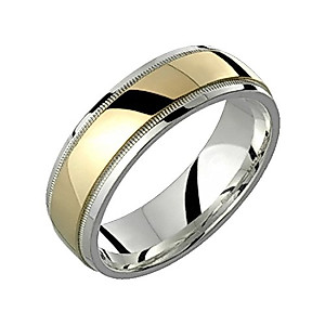 Alain Raphael two-tone sterling silver & 10K yellow gold 7 millimeters wide wedding band