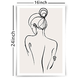 Line Girl Wall Art Canvas Abstract Line Woman Body Silhouette Art Prints Minimalist Painting Woman Drawing Outline Pictures Black and Beige Poster Female Black Wall Art for Bedroom 16x24inch No Frame