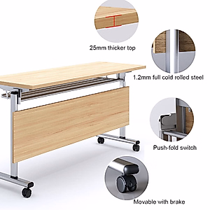 Foldable Meeting Table Set of 3,Flip Top Mobile Training Table with Modesty and Lockable Wheels, for Conference Rooms,Training Rooms,Media Centers,Classrooms