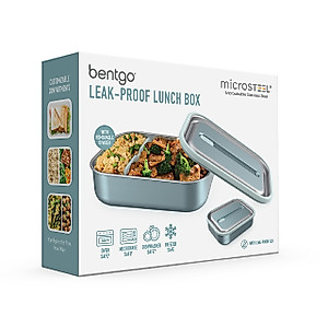 Bentgo MicroSteel Leak-Proof Lunch Box - Microwave-Safe, Oven-Safe, Bento-Style Container with Removable Divider, Airtight Lid, Sustainable Design, Odor & Stain Resistant (Aqua)