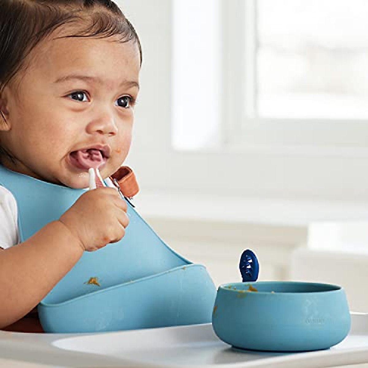 numnum Suction Bowls | Extra Strong Suction | Non-Slip Design | Durable 100% Food Grade Silicone BPA-Free | for Babies & Toddlers 4 months+, 2 Baby Bowls (Blue/Glacier Green)