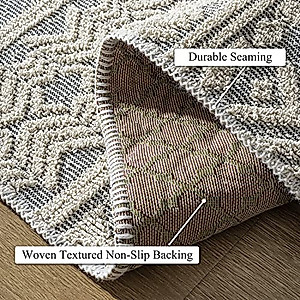 5x8 Area Rugs for Living Room Machine Washable Rug Woven Textured Neutral Boho Rug Ultra Soft Moroccan Carpet Ideal for Bedroom Dining Room Dorm Playroom Office, Bluish Grey
