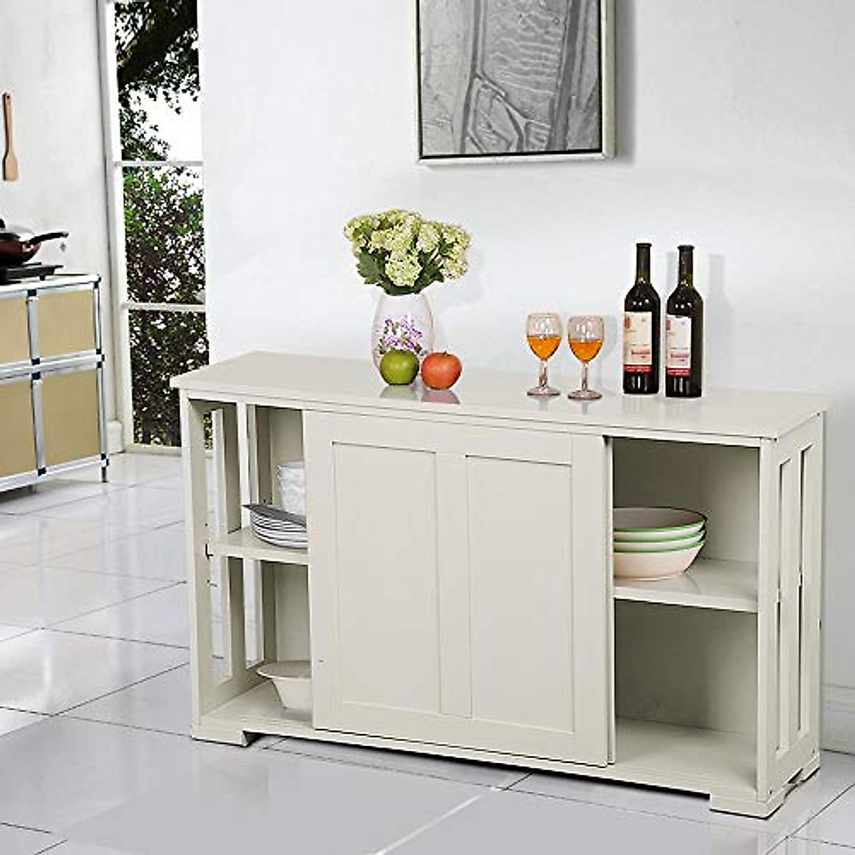 go2buy Antique White Stackable Sideboard Buffet Storage Cabinet with Sliding Door Kitchen Dining Room Furniture