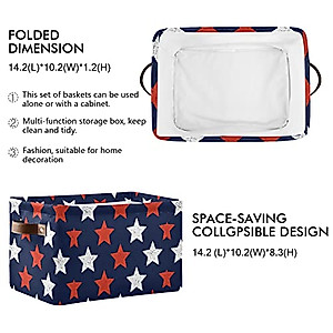 Patriotic Stars Memorial Independence Day Storage Basket Fabric Storage Bin American Flag Fourth of July Foldable Storage Boxes for Baby Cloth Dog Toy Book Storage Cubes Shelf Closet Basket 16×12×8