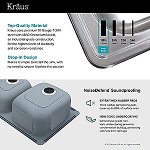 Kraus KTM32 Premier Kitchen Sink Double Bowl, 33.13, Satin