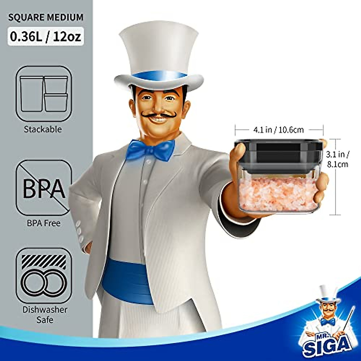 MR.SIGA 4 Pack Airtight Food Storage Container Set, BPA Free Kitchen Pantry Organization Canisters, One-handed Airtight Cereal Snack Candy Storage Containers, 360ml / 12.2oz, Small, Black