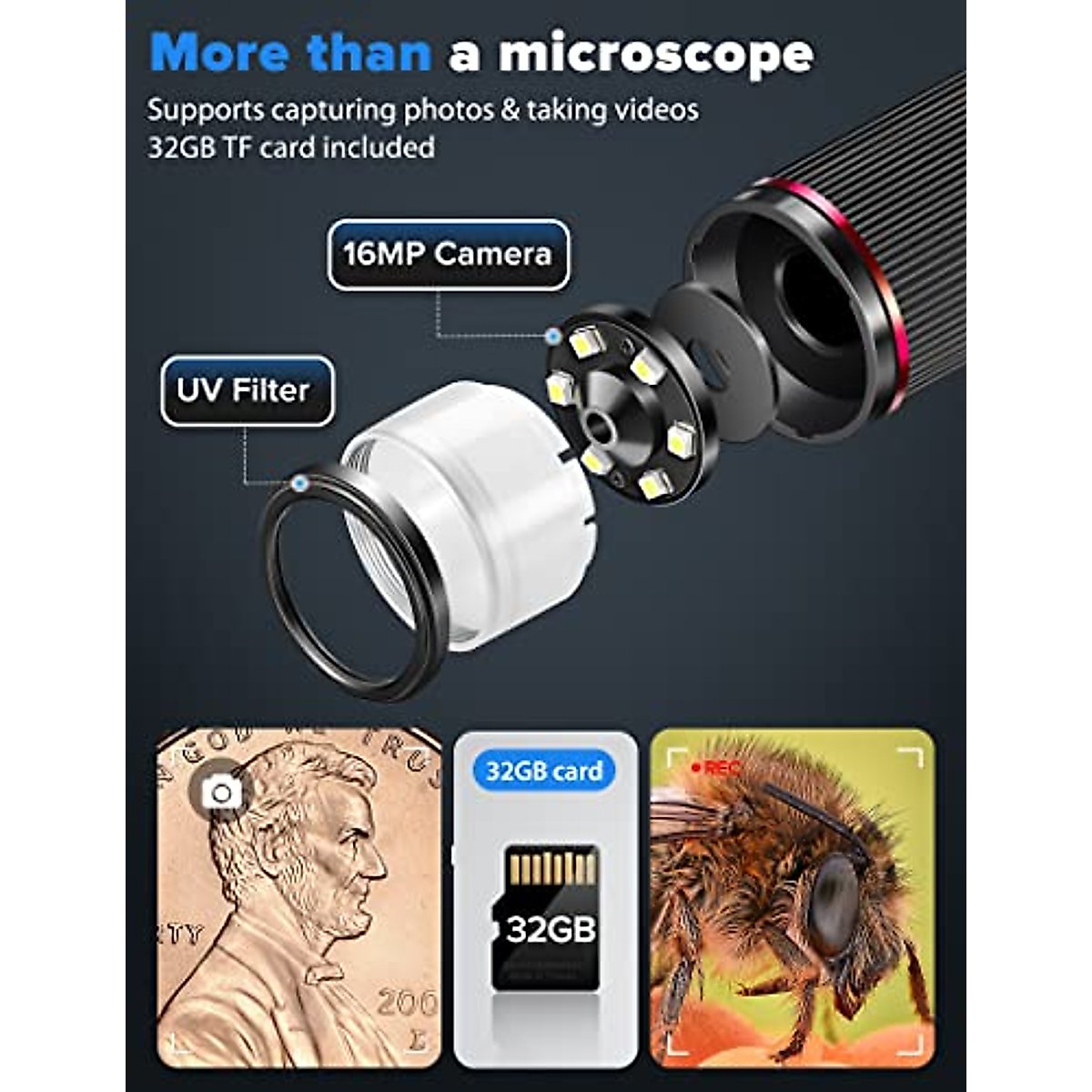 Dcorn 10" HDMI LCD Digital Microscope 1500X,Coin Microscope for Adults with 16MP Camera Sensor,Soldering Microscope with LED Lights Touch Control,TV/Windows/Mac Compatible,Gift with Coin Guidebook