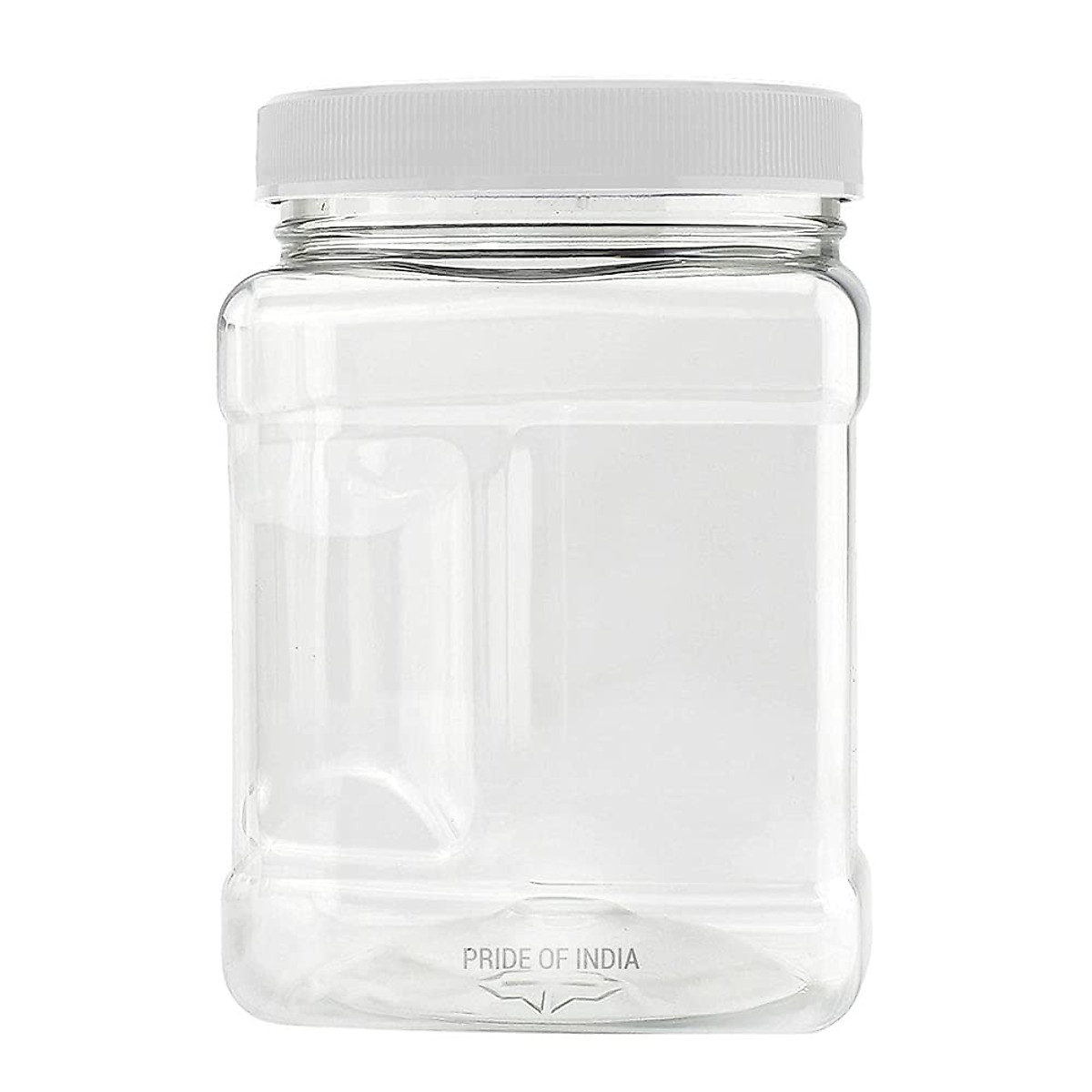 Pride Of India Clear Food Grade PET Plastic Square Grip Storage Jar w/Cap | 32 Fluid Ounces (3-4 Cup Storage Capacity) | BPA Free USA Made