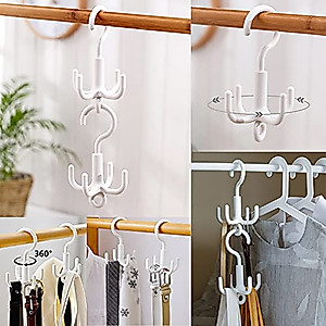 LIUHE 3 Pack Hangers for Closet, 4 Claws 360 Degree Rotatable, 6.3 Inches Large Size Twirl Stackable Hooks Tie Racks for Scarves Belts Ties Clothes Bags Shoes Scarf Closet Organizer Closet Storage