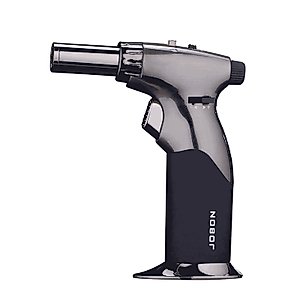 JOBON Torch Lighter, Double Flames Refillable Culinary Lighter with Continuous Flame Lock and Adjustable Flame for Kitchen, BBQ, Baking, Creme Brulee (Butane Gas Not Included) (Black Brushed - Black)