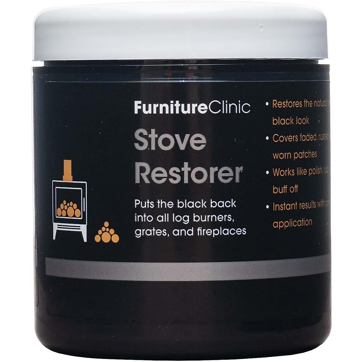 Furniture Clinic Stove Restorer | Matte Black High Heat Paint | Restores and Protects Cast Iron | For use on Log Burners, Grates, & Fireplaces | 8.5oz / 250ml