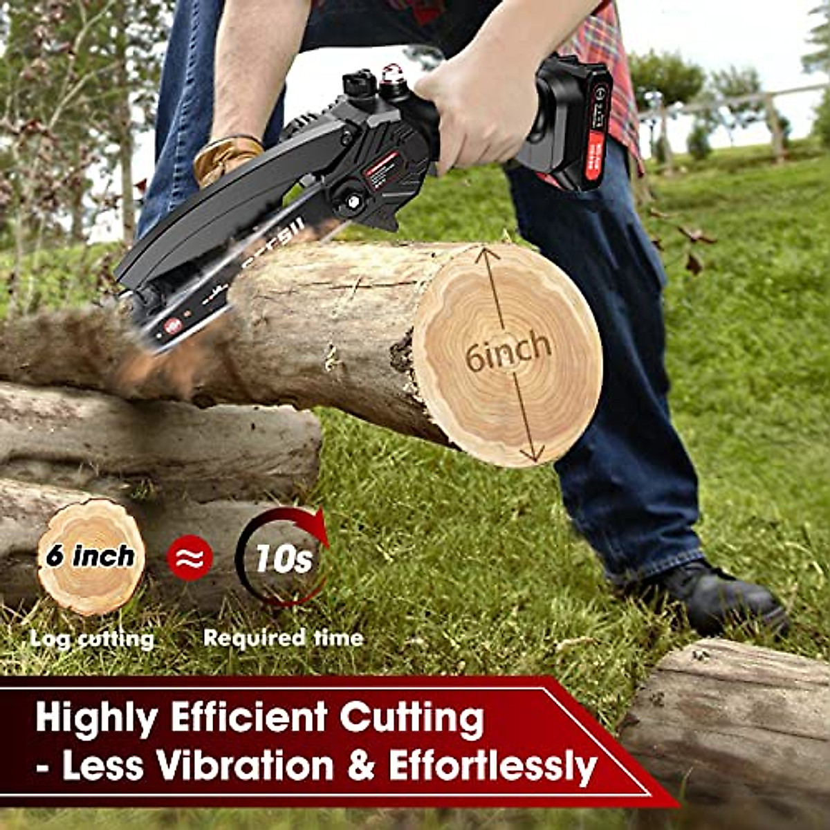 6-inch Mini ChainSaw, Seesii Cordless Chainsaw with 2x 2.0Ah Batteries Auto-oil System One-Handed Electric Chain Saw, Pruning Chainsaw for Wood Cutting Garden Logging Trimming Branch, CH600