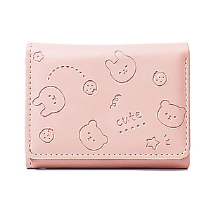 YaJaMa Cute Rabbit Bear Women Wallet Small PU Leather Trifold Slim Credit Card Case Holder Organizer with ID Window for Girls (Pink)