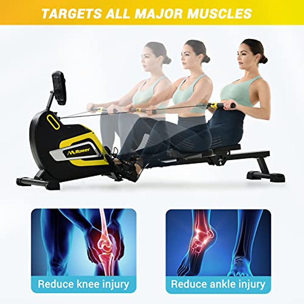 Magnetic Rowing Machine Folding Rower with 14 Level Resistance Adjustable, LCD Monitor and Tablet Holder for Foldable Rower Home Gym Cardio Workout