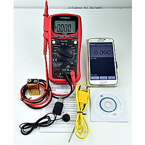 TekPower TP9605BT Auto Ranging Digital True RMS Smart Multimeter with Bluetooth & USB Connection, Free App Available for iOS and Android