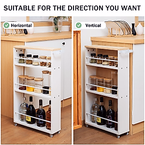 PrimeZone 4 Tier Slim Storage Cart - 18.5"W x 5"D x 31"H Narrow Rolling Utility Storage Cart with Handle & Wheels, Slide Out Mobile Shelving Unit Organizer for Small Spaces, Kitchen, Laundry, White