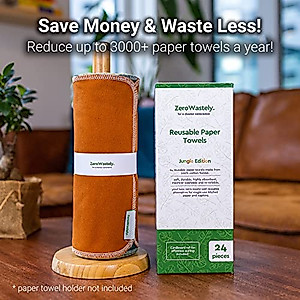 Reusable Paper Towels - Value Pack of 24 Paperless Paper Towels! - 100% Cotton, Super Soft, Absorbent, Washable and Made To Last - Cut Back and Waste Less with our Cloth Paper Towels! By ZeroWastely