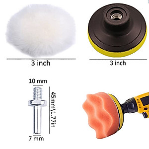 WONDER POINT Buffing Polishing Pads - 3 Inch 31 Pieces Premium Material Car Foam Drill Polishing Pad Kit Sponge Pads Buffer Polisher Kit Headlight Restoration Kit with Wool for Car Polishing, Waxing