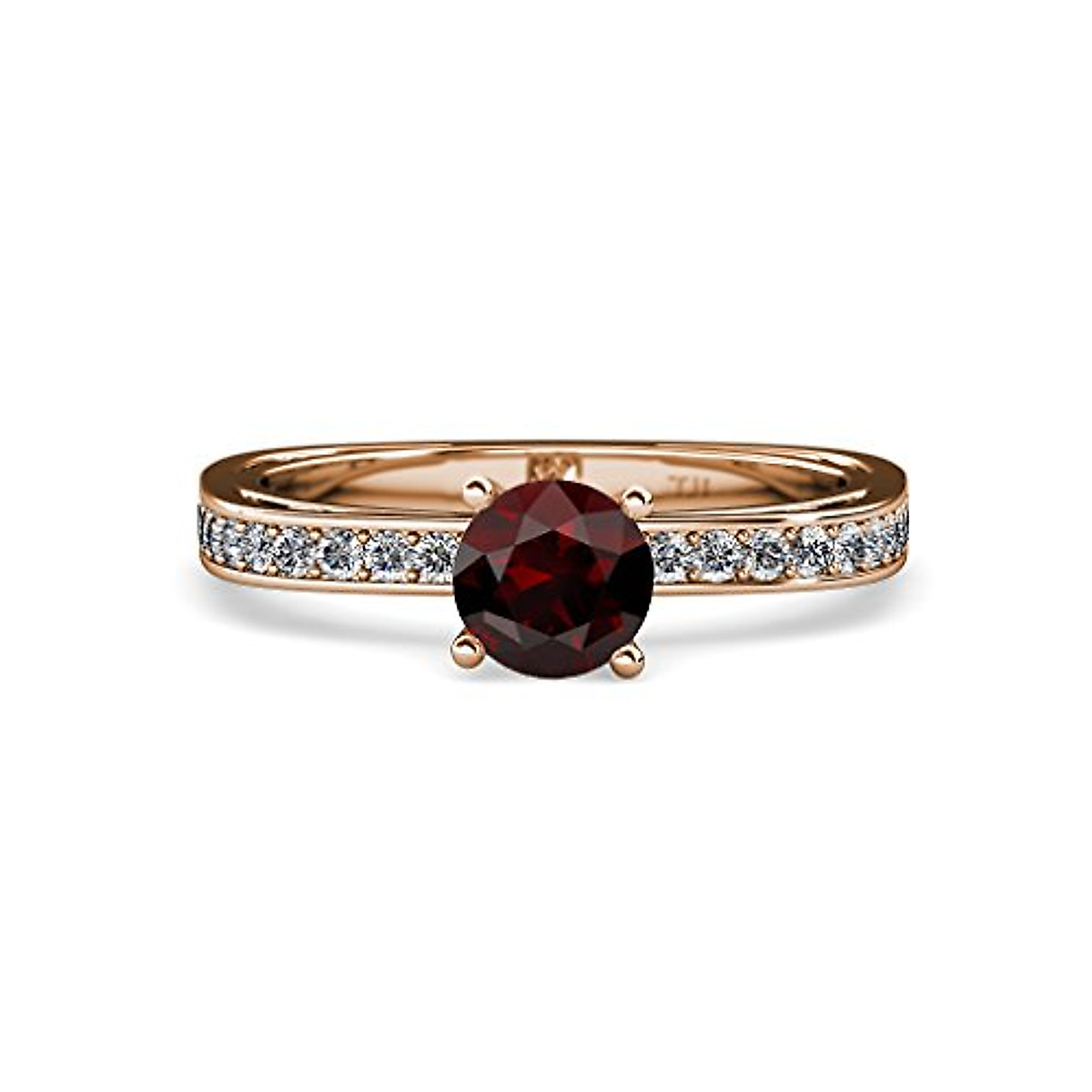 TriJewels Red Garnet & Natural Diamond Engagement Ring & Wedding Band Set 1.25-1.29 ctw 14K Rose Gold.size 9.0
