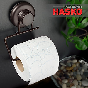 HASKO accessories - Powerful Vacuum Suction Cup Toilet Paper Holder – Wall Mount No Drilling Bathroom Stainless Steel Tissue Roll Dispenser – Adhesive 3M Stick Disc Included (Bronze)