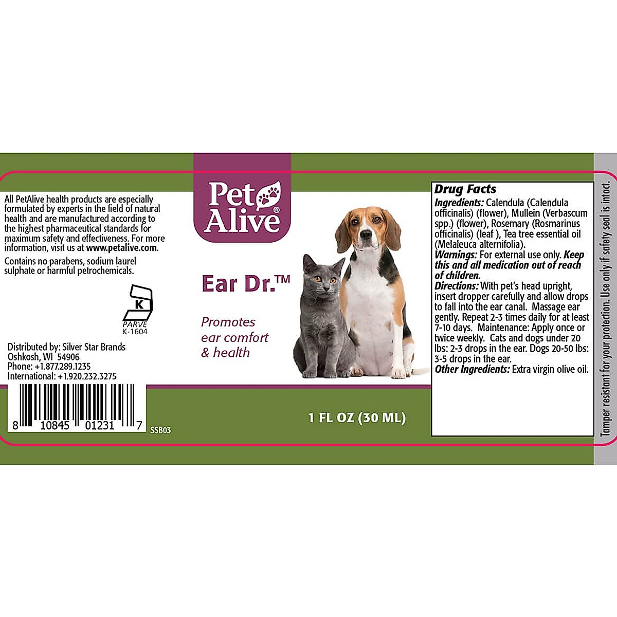 PetAlive Ear Dr. - Natural Ear Drops Promote Ear Comfort and Health in Cats and Dogs - Soothe Ear Discomfort to Reduce Constant Scratching - Keep Pets Ear Canals Clean and Clear - 30 mL