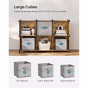 SONGMICS 6 Cube Storage Organizer, DIY Closet Shelf, Plastic Clothes Organizer, Modular Bookcase, 14.6 x 13 x 13 Inch Cubes, with Feet and Rubber Mallet, Rustic Brown ULPC206A01