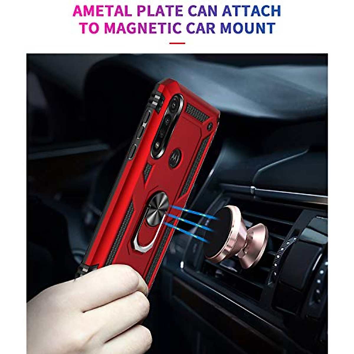 TJS Compatible with Motorola Moto G Power (2020) Case, with [Tempered Glass Screen Protector] Defender Metal Ring Magnetic Support Kickstand Heavy Duty Drop Protector Cover Phone Case (Teal)