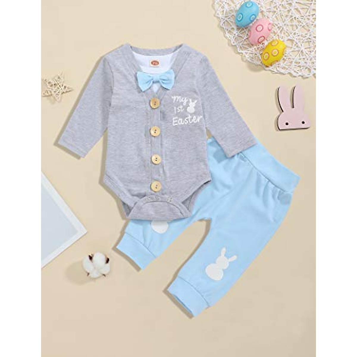 Baby Boy Easter Clothes My First Easter Letter Print Coat+ Bow-Tie T-Shirt Top and Rabbit Pants Baby Boy Easter Outfits
