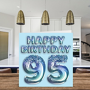 95th Birthday Card for Men - Blue Glitter Party Balloon - Happy Birthday Cards for 95 Year Old Man Great Grandpa Pop Pops Dad Papa Gran, 5.7 x 5.7 Inch Ninety-Five Ninety-Fifth Greeting Cards Gift