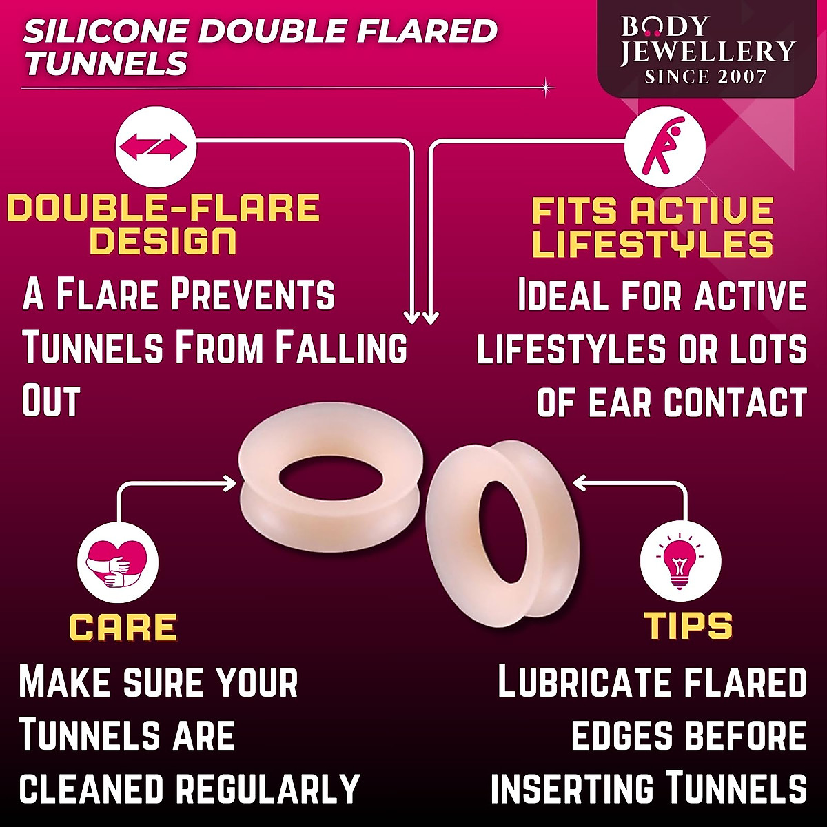 1 1/4 32mm Skin Silicone Double Flare Flesh Tunnels Ear Large Gauge Plugs AECD Ear Stretching Stretchers Piercing SI04 2Pcs