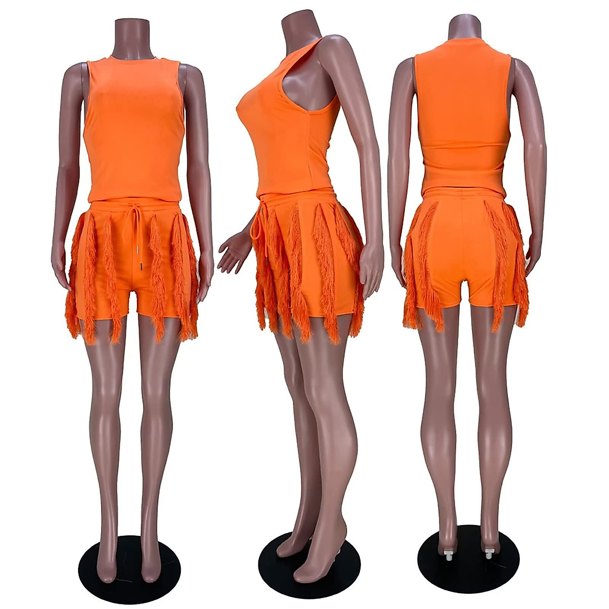 Track Suits for Women Set 2 Piece - Summer Sleeveless Tank Tops High Waisted Fringe Tassel Biker Shorts Sweatsuits Sets Streetwear Beach Vacation Outfits White, XL