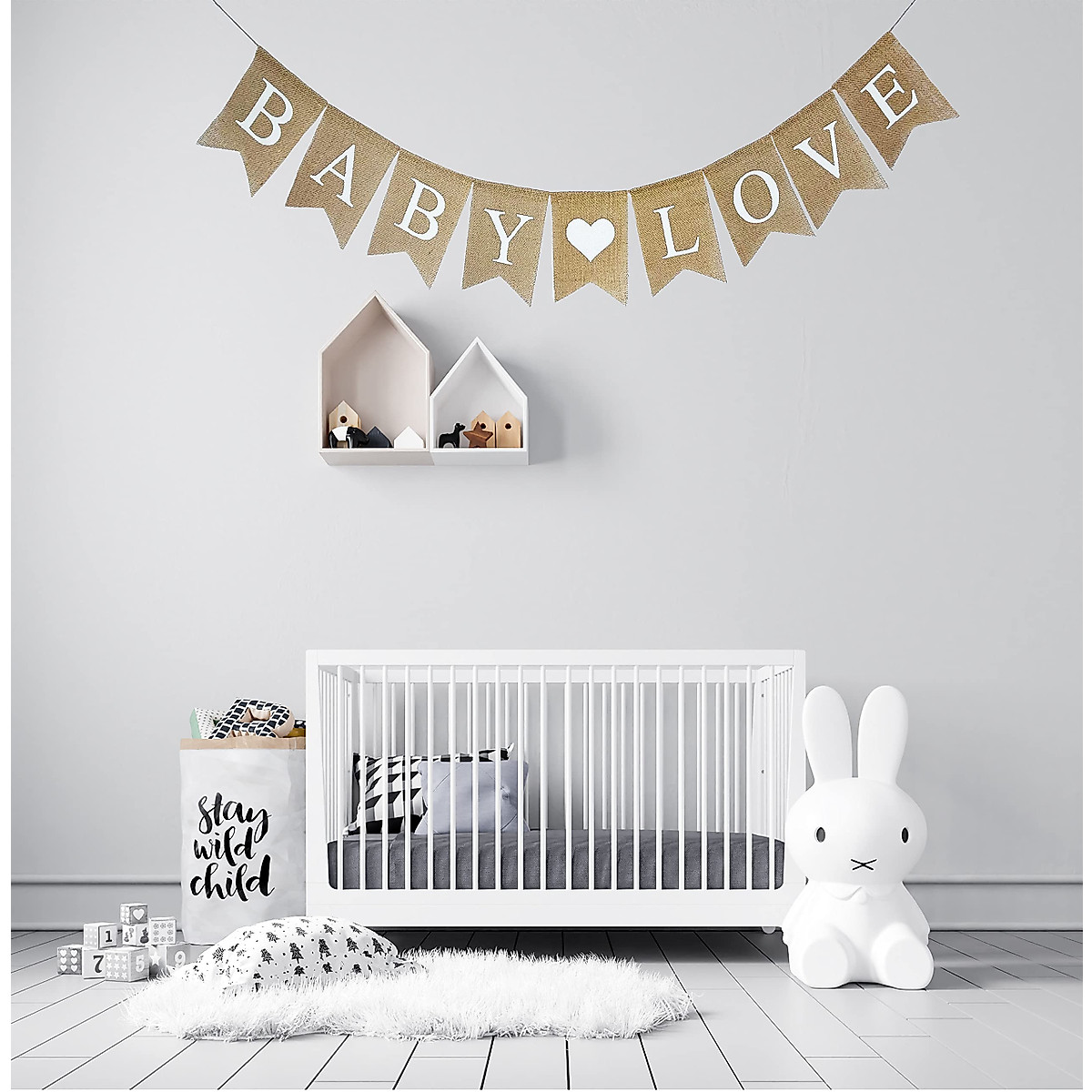 Shimmer Anna Shine BABY LOVE Burlap Banner for Baby Shower and Gender Reveal Party Decorations