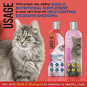 Shed-X Liquid Cat Supplement, 8oz – 100% Natural – Shed Defender, Help Excessive Cat Shedding with Cat Supplements of Essential Fatty Acids, Vitamins, and Minerals
