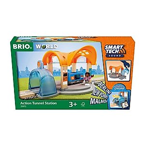 BRIO 33973 Smart Tech Sound Action Tunnel Station | Wooden Toy Train Set for Kids Age 3 and Up