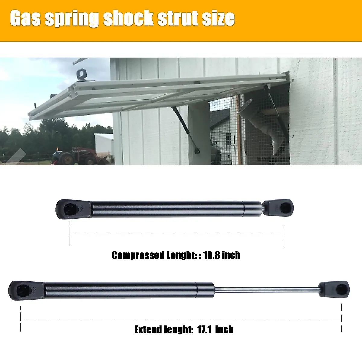 2 Pcs Gas Struts 17 Inch 120 lbs Prop Shock Lift Struts Springs Rod for RV Camper Bed Truck Cap Camper Shell Boat Hatch Door Murphy Bed Heavy Toolbox Duty Box Lid