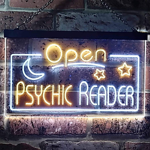 ADVPRO Psychic Reader Open Moon Star Room Décor Dual Color LED Neon Sign White & Yellow 24" x 16" st6s64-i3204-wy