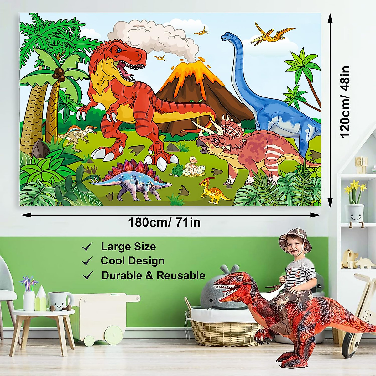 Dinosaur Birthday Decorations Kit For Boys Dinosaur Party Supplies Dino Backdrop Plates Cups Napkins Banner Balloon Tablecloth Cake Toppers